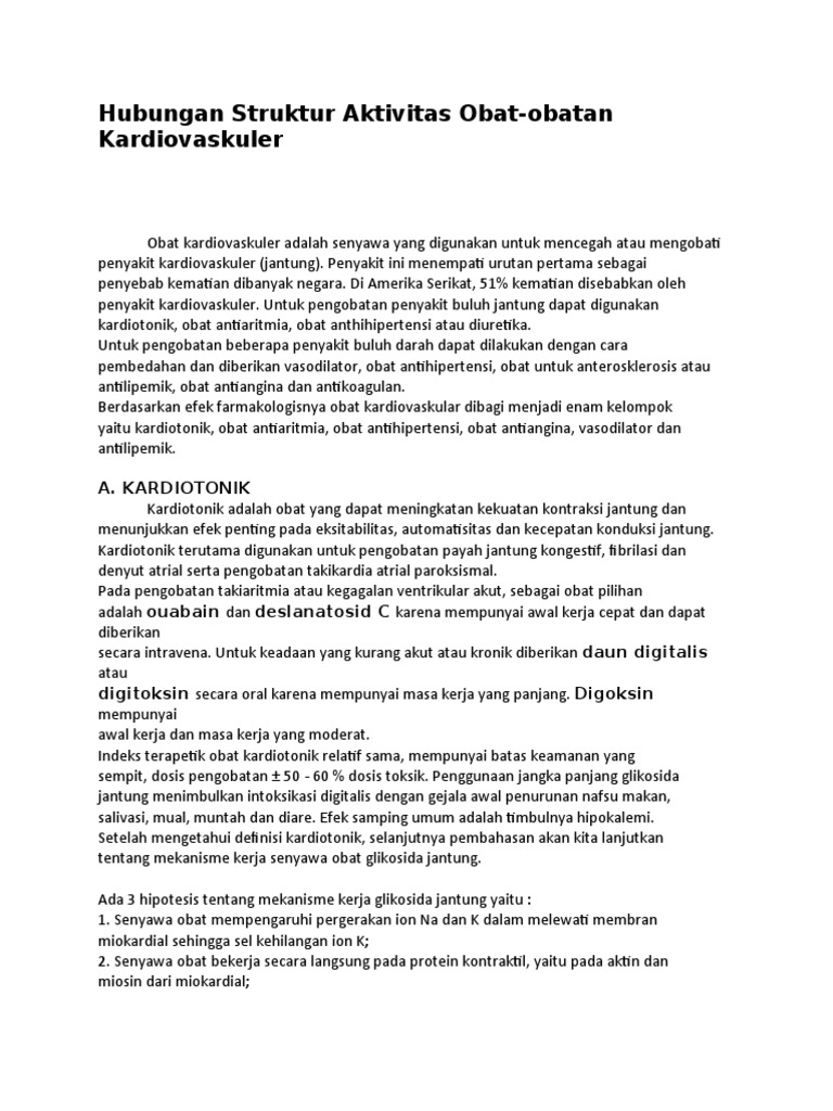 Hubungan Struktur Aktivitas Obat KARDIOVASKULER | PDF