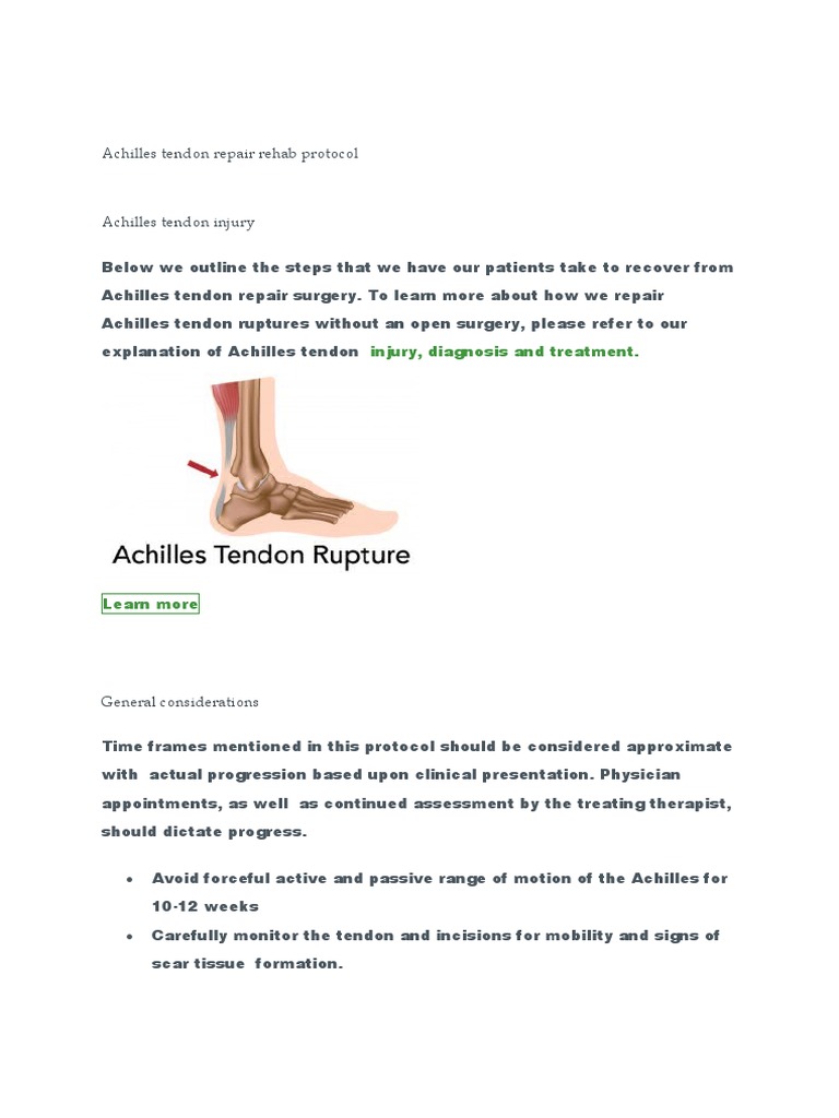 Achilles Tendon Repair Rehab Protocol | PDF | Physical Therapy ...