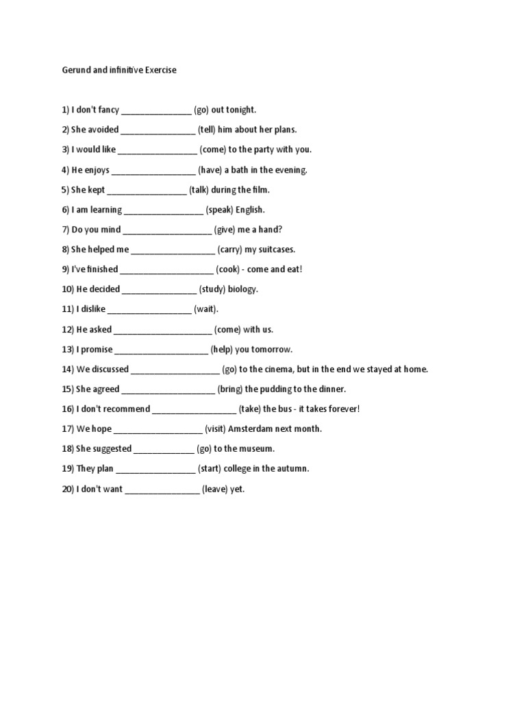 Gerund and Infinitive Exercise | PDF | Foreign Language Studies
