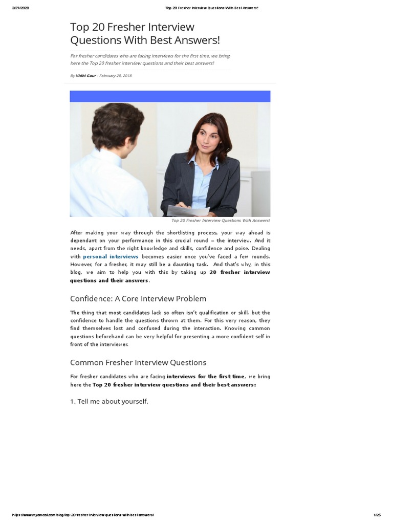 Top 20 Fresher Interview Questions With Best Answers | PDF | Job Interview | Question
