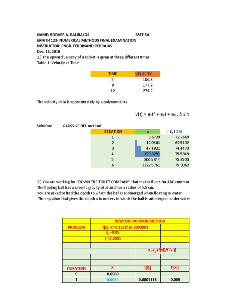 Numerical Methods Exam Solutions | PDF | Numerical Analysis | Mechanics