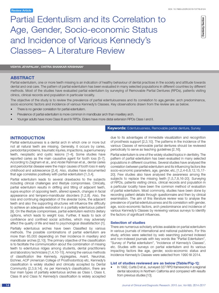 2015 - Partial Edentulism and Its Correlation To Age, Gender, Socio ...