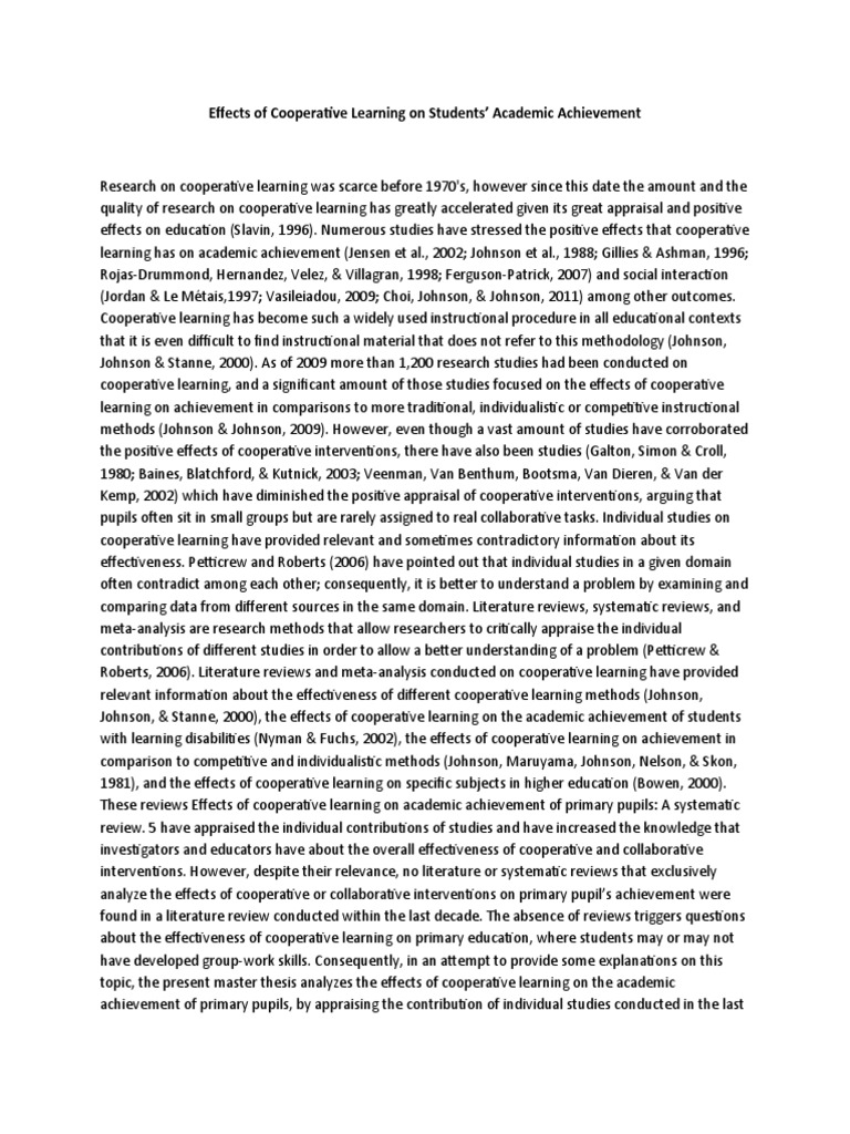 Effects of Cooperative Learning On Students | PDF | Systematic Review ...