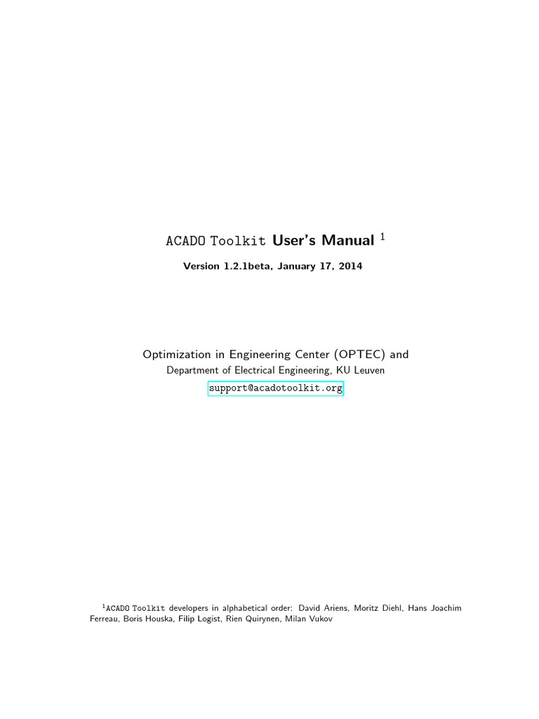 ACADO Toolkit User Manual 1.2.1 | PDF | Mathematical Optimization | Optimal Control