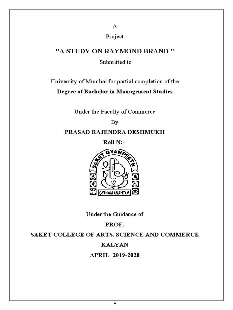 A Study On Raymond Brand | PDF | Wool | Textiles