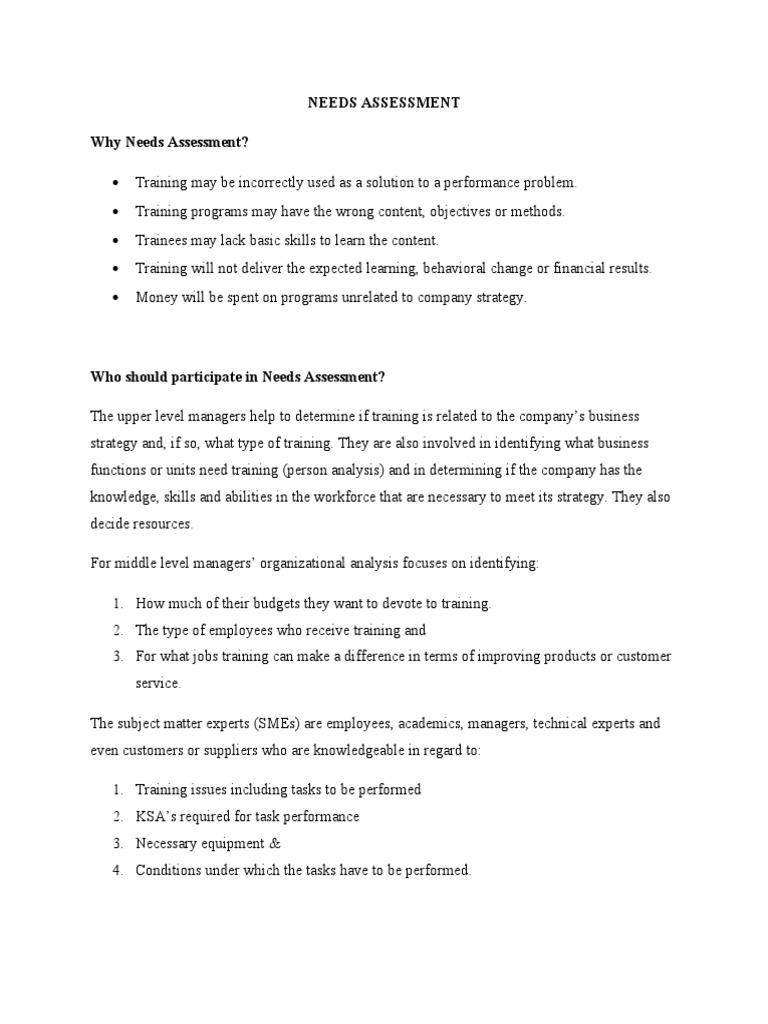 Why Conduct Needs Assessment | PDF | Needs Assessment | Employment