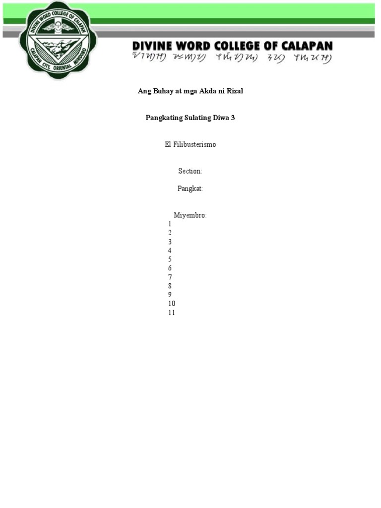 El Filibusterismo Pangkating Sulating Diwa Template | PDF