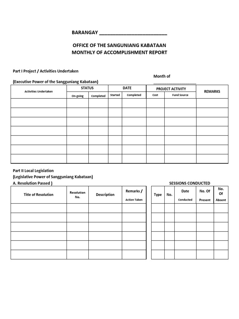 SK Monthly Accomplishment Report 1 | PDF