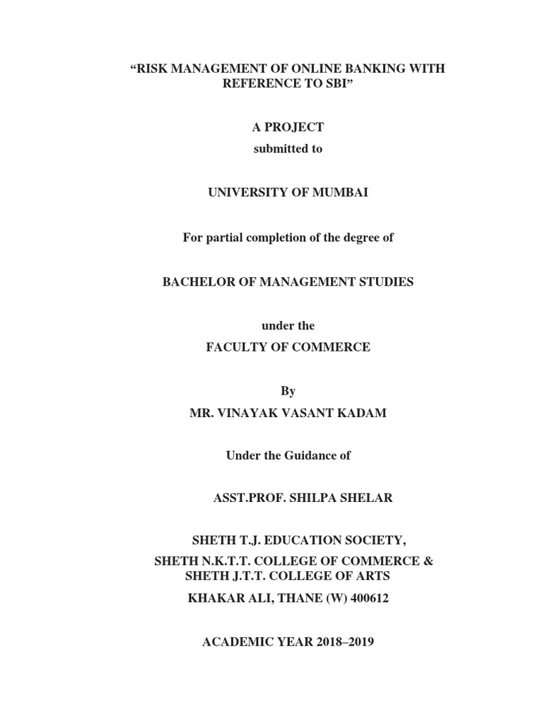 Vinayak - Final - Project - Hard Copy1 PDF | PDF | Information Security | Online Banking