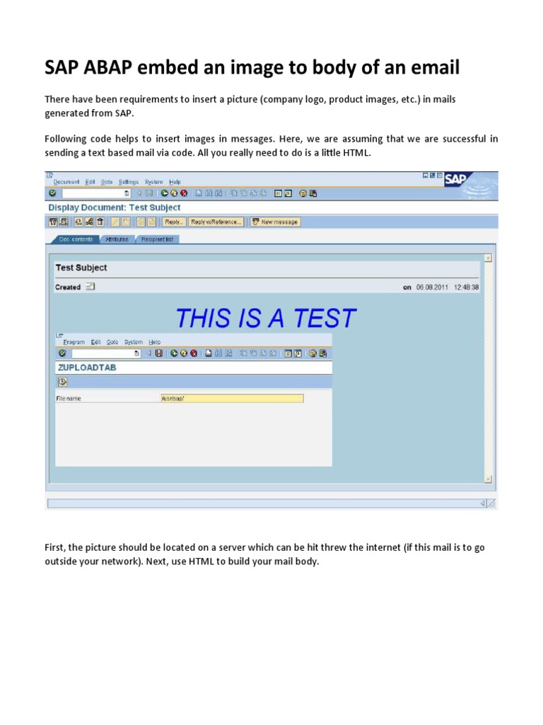 SAP ABAP Embed An Image To Body of An Email | PDF | Computer Mediated ...