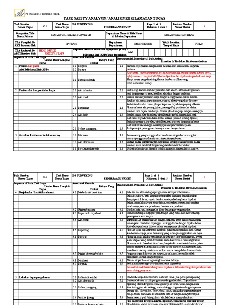 JSA - Pekerjaan Survey | PDF