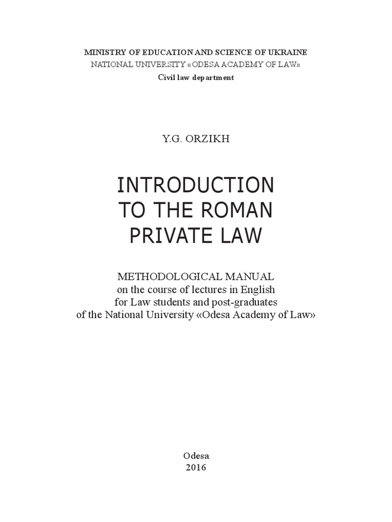 Introduction To The Roman Private Law PDF | PDF | Roman Law | Ancient Rome