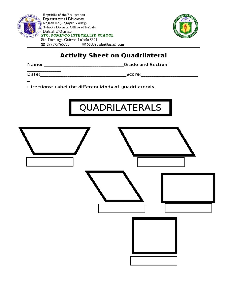 Activity Sheet On Quadrilateral | PDF | Polytopes | Euclidean Geometry
