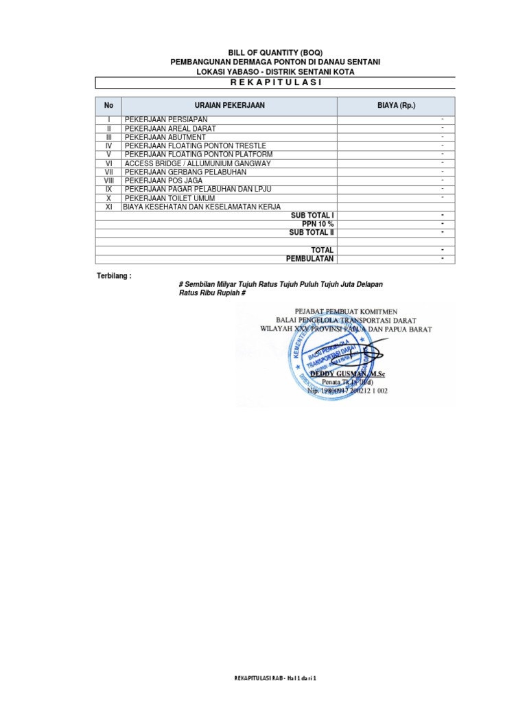 Bill of Quantity Ponton PDF | PDF