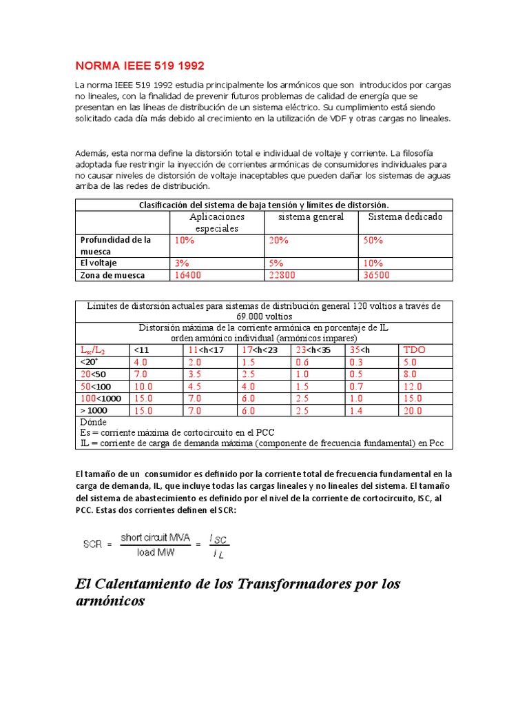 Norma de Calidad de Nergia IEEE 519 | PDF | voltaje | Armónico
