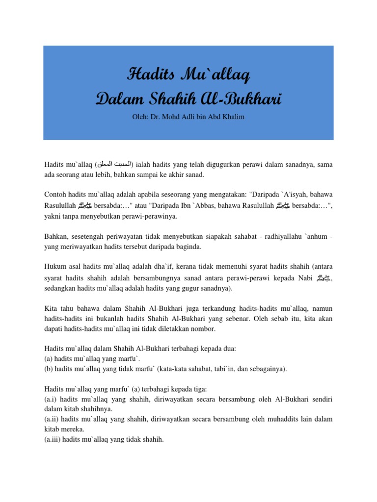 Hadits Mu'allaq dalam Shahih Bukhari | PDF