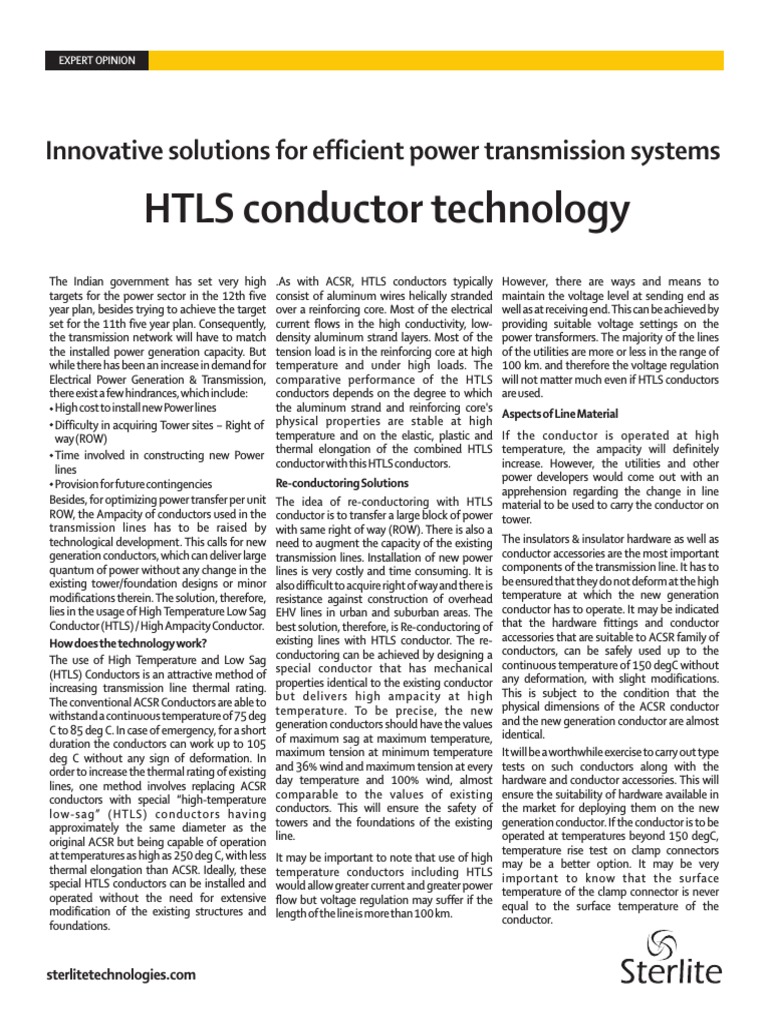 HTLS Technology PDF | PDF | Electric Power Transmission | Electrical ...