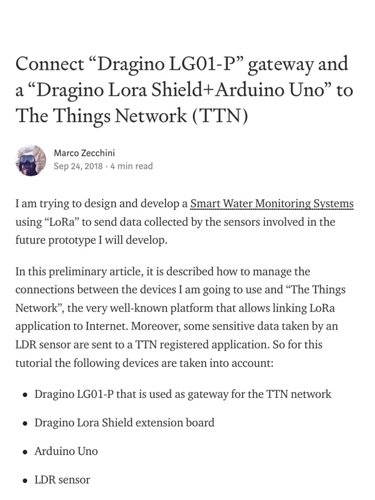 Connect "Dragino LG01-P" Gateway and A "Dragino Lora Shield+Arduino Uno" To The Things Network ...