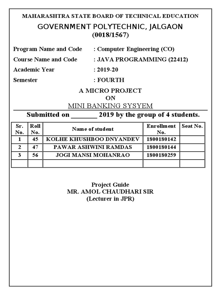 Micro Project Java Pdf Java Programming Language Software Engineering