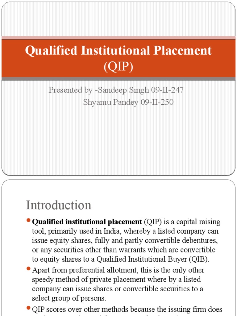 An Overview of the Qualified Institutional Placement (QIP) Process in ...