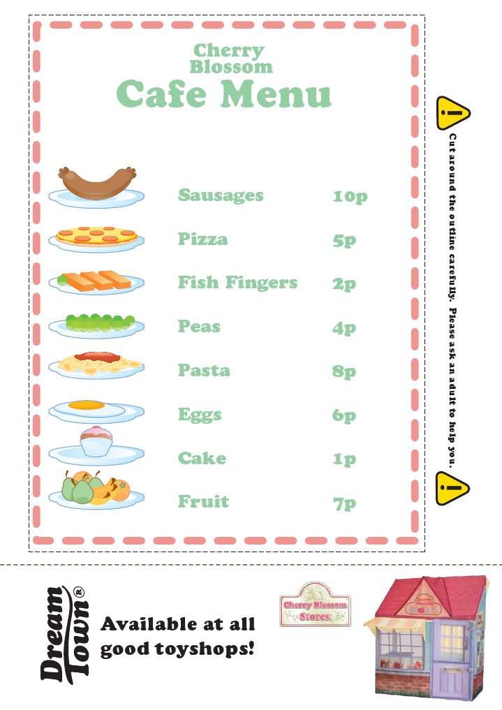 Toy Cafe Menu for Kids | PDF