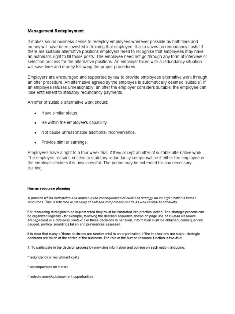 Management Redeployment | PDF | Employment | Human Resources