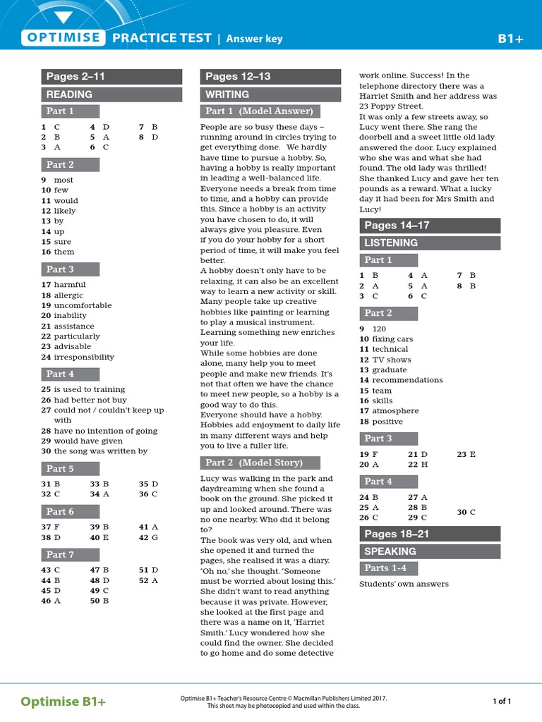 OPT B1plus Practice Test Answers | PDF