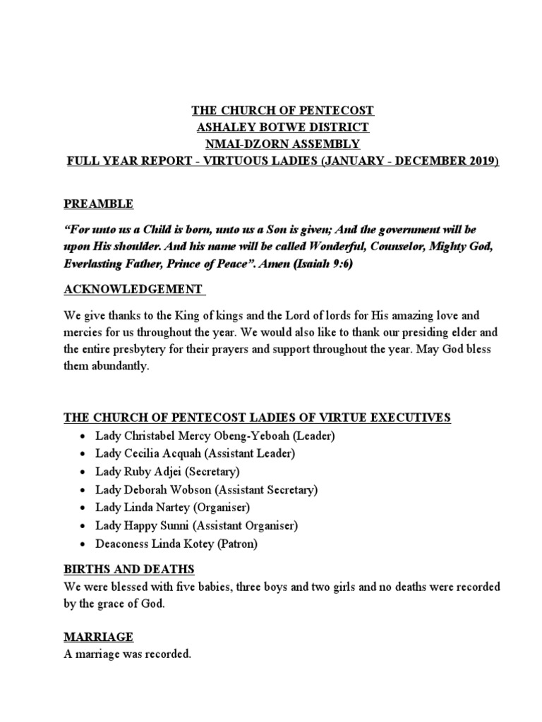 THE CHURCH OF PENTECOST (Virtuous Ladies) | PDF | Religious Behaviour ...