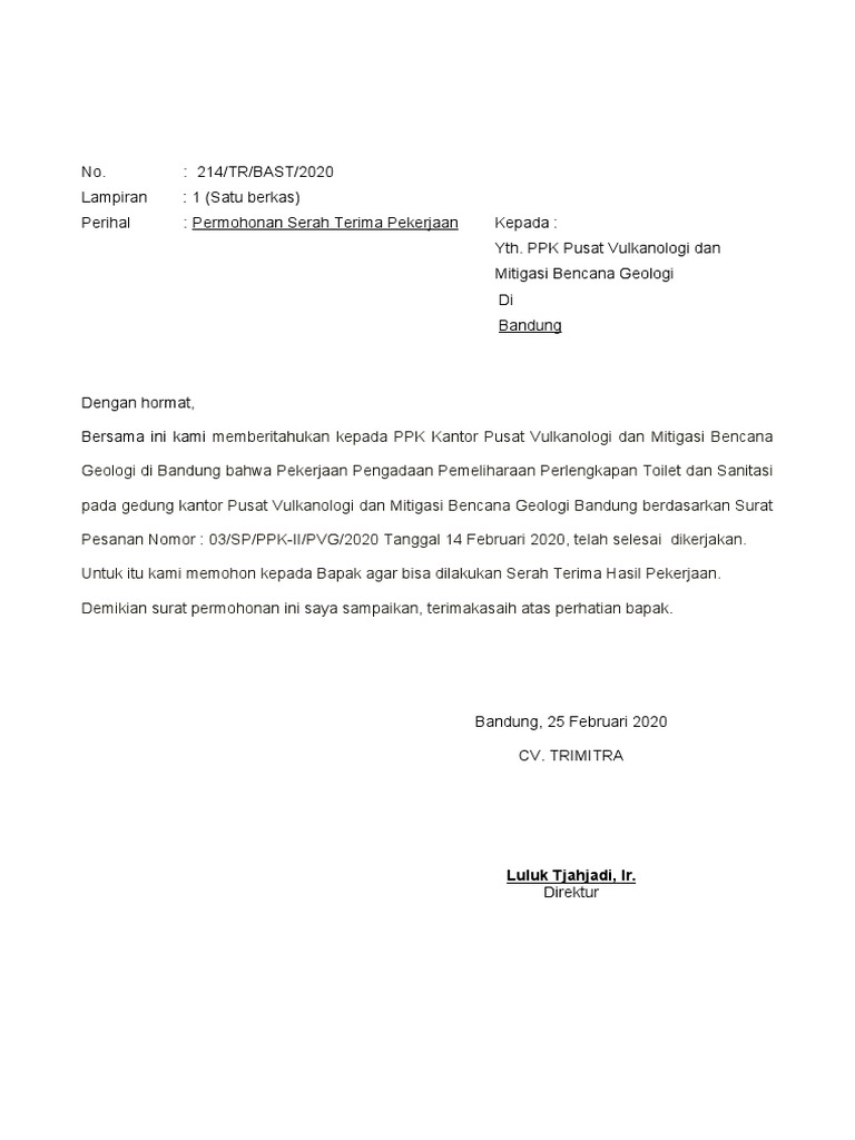 Surat Permohonan BAST | PDF