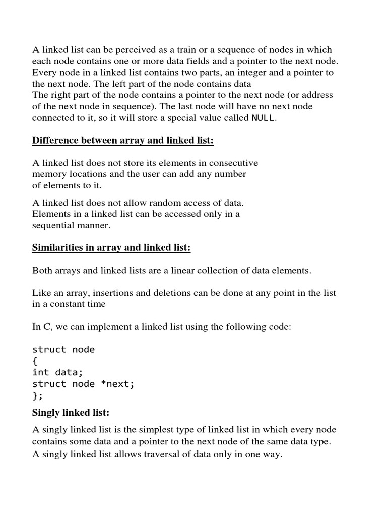 Linked List Pdf Array Data Structure Pointer Computer Programming 2643