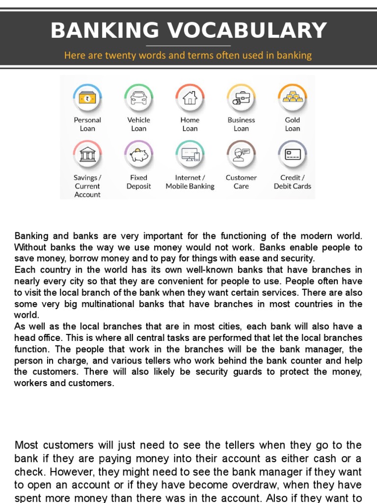 Banking Vocabulary | PDF | Cheque | Deposit Account