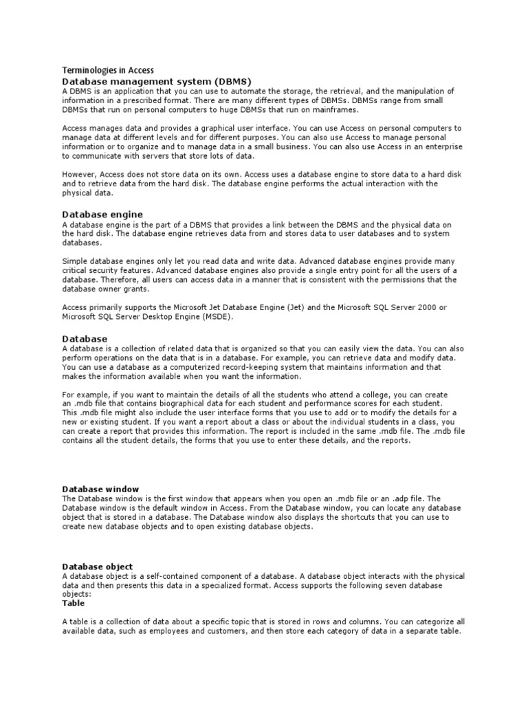 Access Database Terminology Explained | PDF | Databases | Information ...