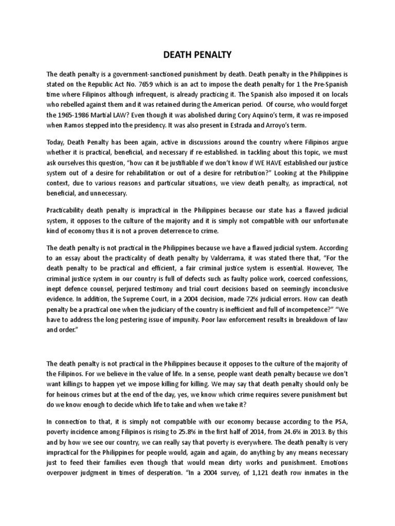DEATH PENALTY: Position Paper | PDF | Capital Punishment | Capital ...