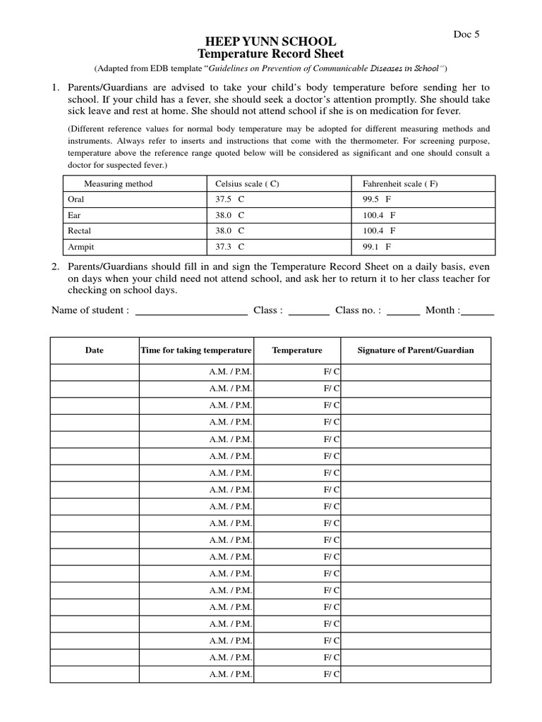 Daily Temperature Record for Students | PDF | Fahrenheit | Celsius