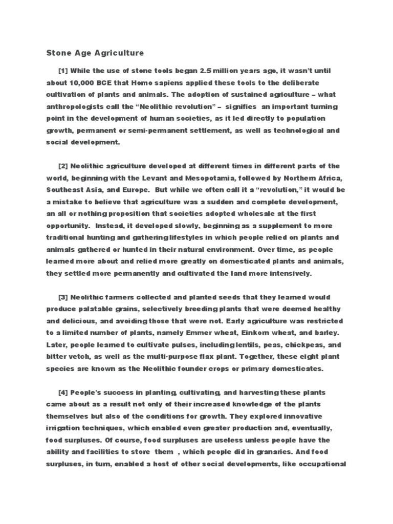 Stone Age Agriculture | PDF | Neolithic | Agriculture