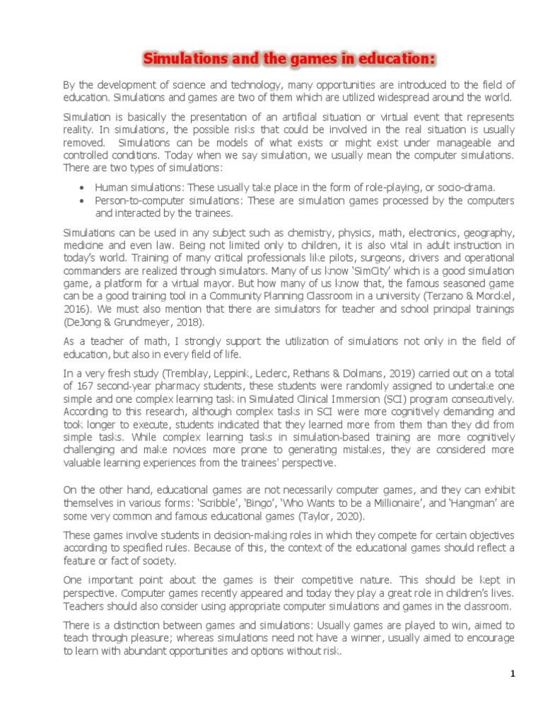 Simulations and The Games in Education | PDF | Simulation | Teachers