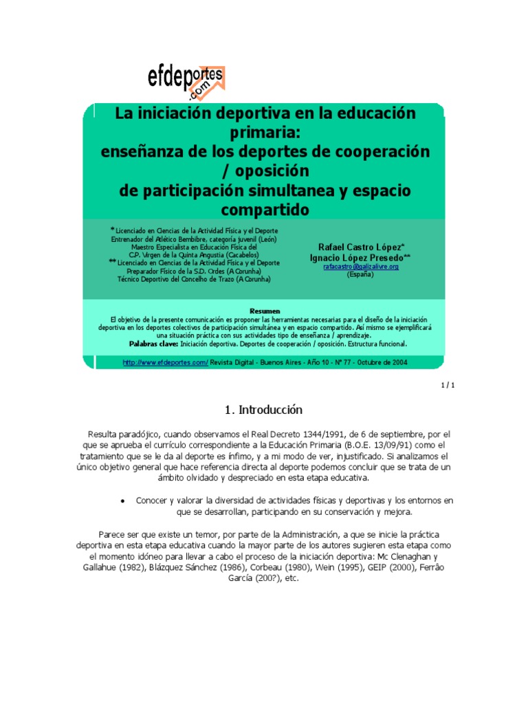 La Iniciación Deportiva en La Educación Primaria | PDF | Defensor ...