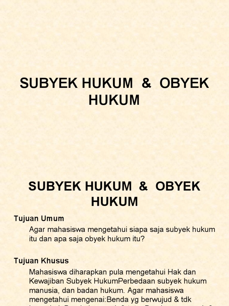 Subyek dan Objek Hukum dalam Hukum | PDF