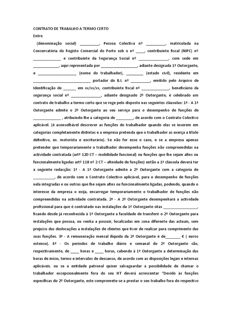 Contrato de Trabalho A Termo Certo | PDF | Direito Privado | Governo