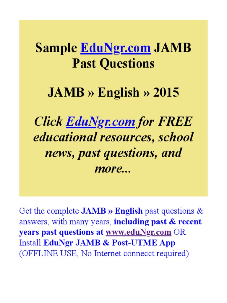 JAMB English Past Questions EduNgr Sample | PDF | Malnutrition | Great ...