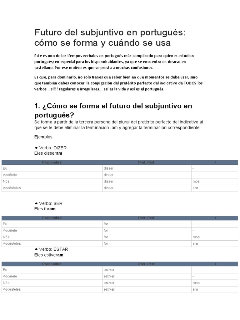 Futuro Del Subjuntivo en Portugués | PDF | Artes Linguísticas e Disciplina