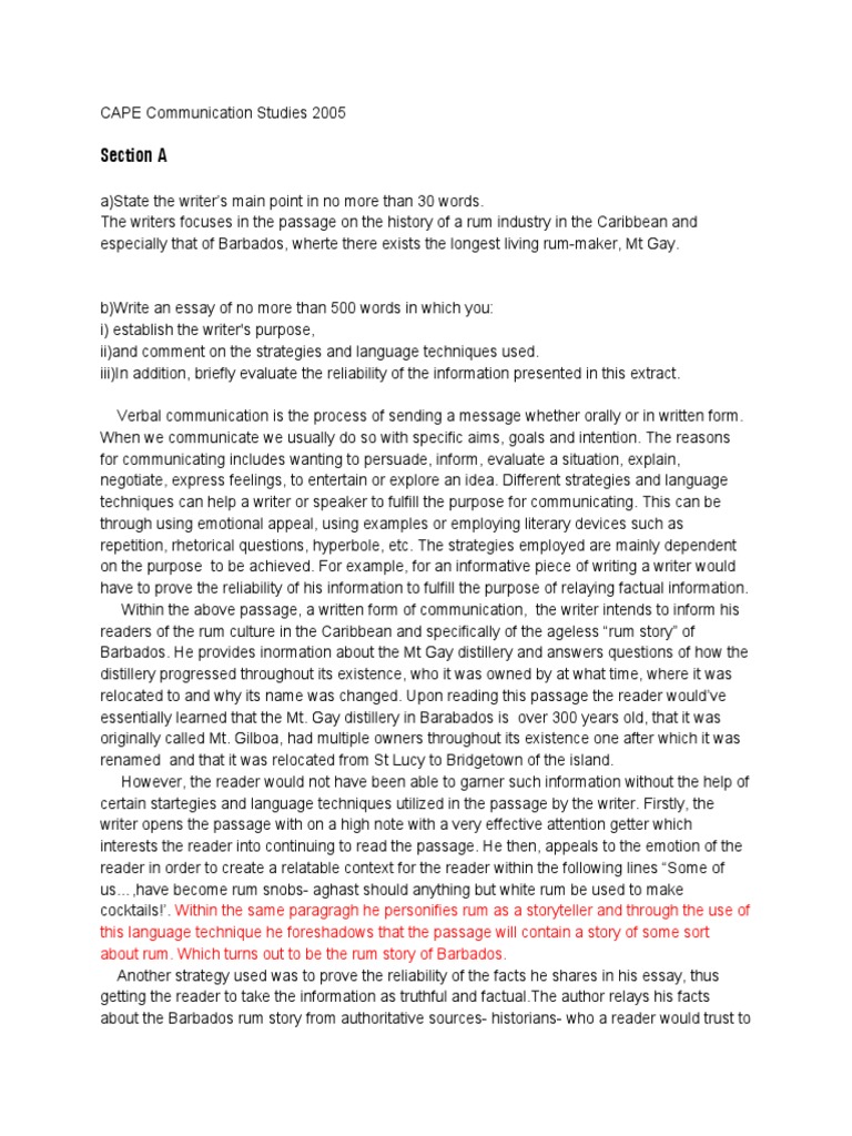 CAPE Communication Studies 2005 Analysis | PDF | Writers | Communication