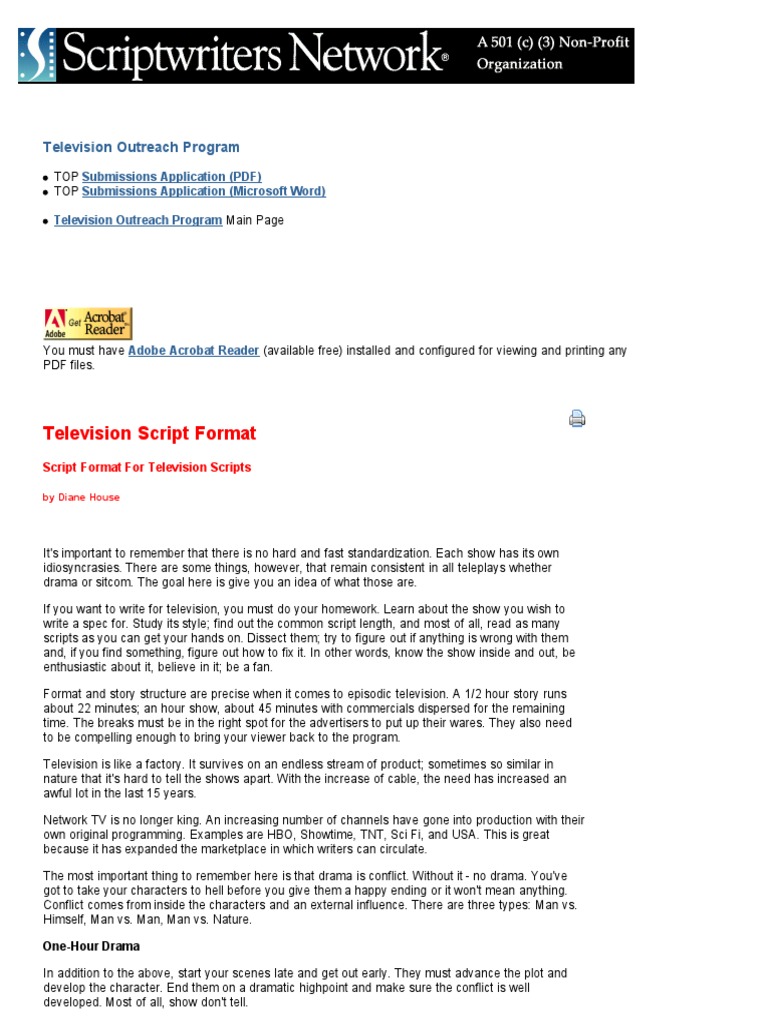 Television Script Format PDF | PDF | Screenplay | Entertainment (General)
