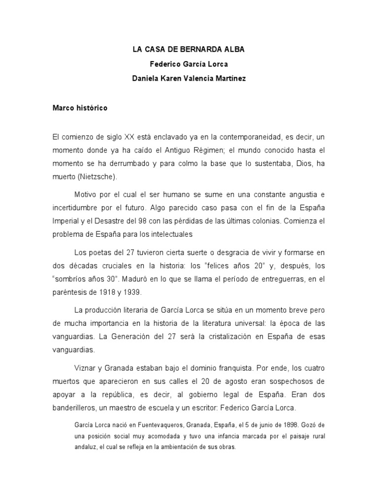 Análisis Formal de La Casa de Bernarda Alba | PDF | Federico García ...