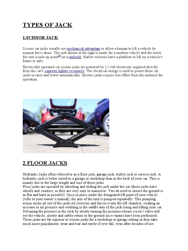 Types of Jack | PDF | Equipment | Machines