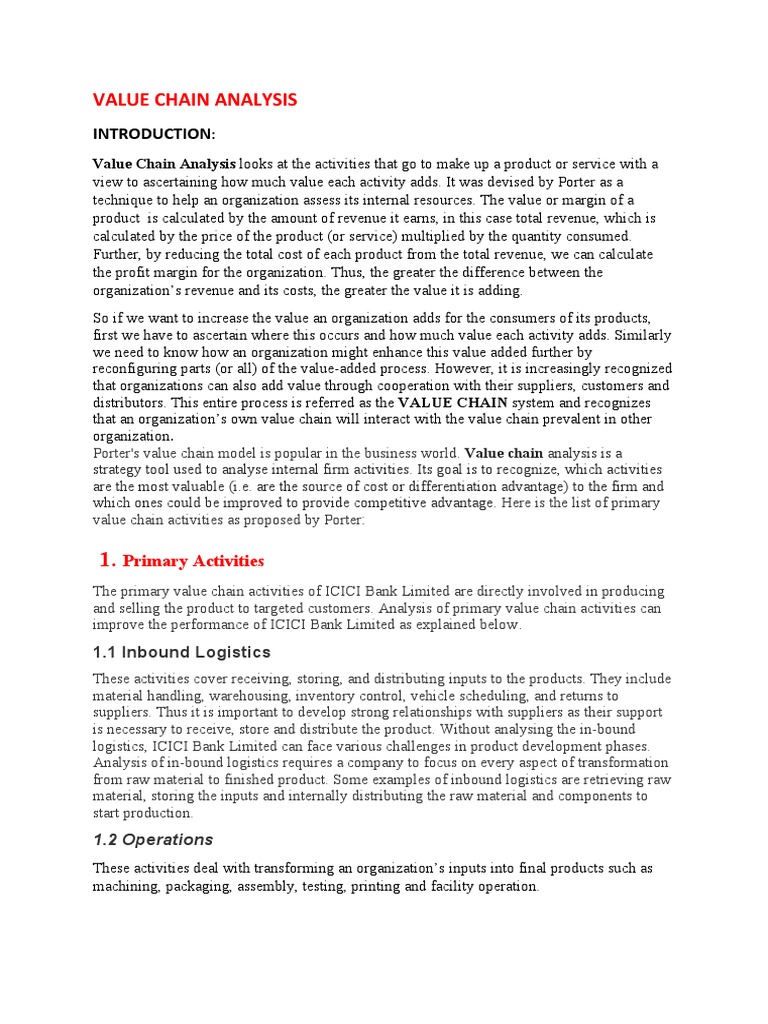 Value Chain Analysis of ICICI Bank | PDF | Value Chain | Logistics