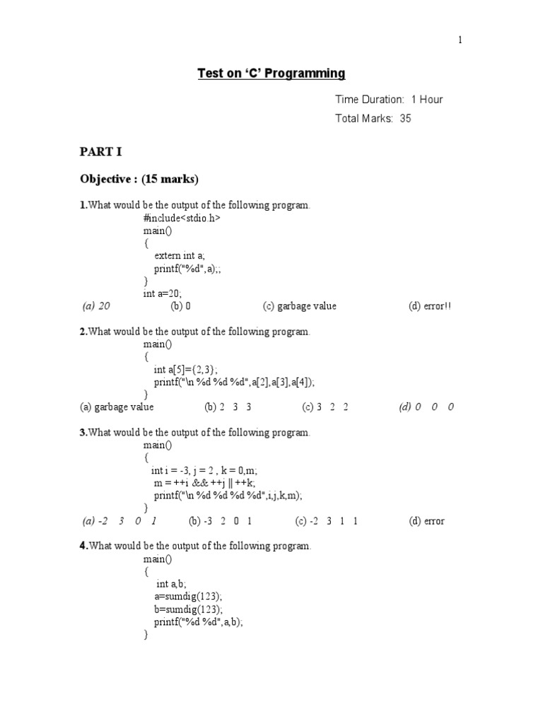 C Test Questions Pdf Pointer Computer Programming C Programming Language