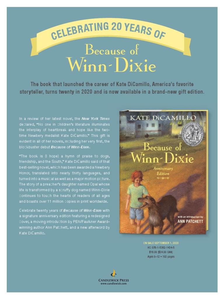Because Winn-Dixie by Kate DiCamillo 20th Anniversary Edition Press ...