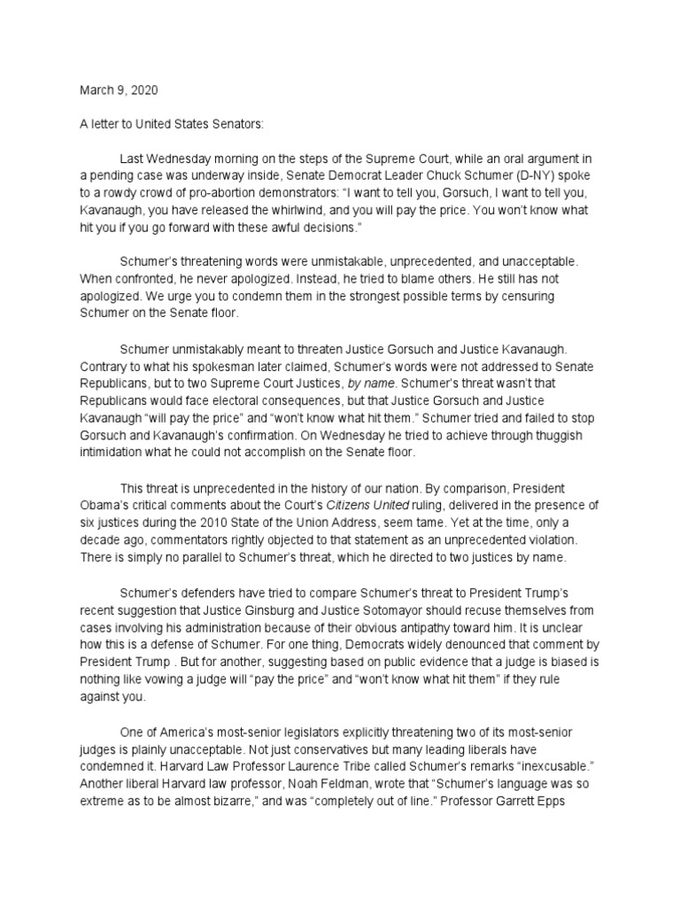 Article III Project Schumer Letter | PDF | Chuck Schumer | Supreme ...