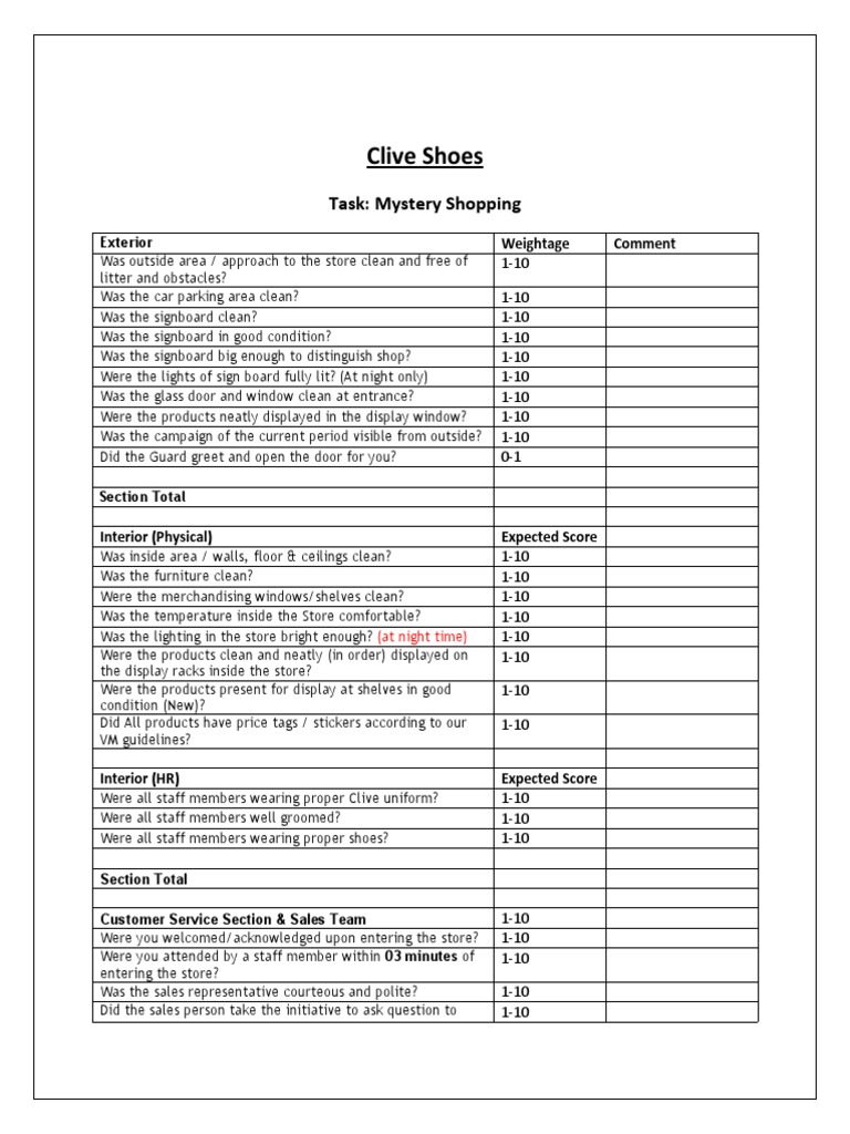 Mystery Shopping Form | PDF | Retail | Sales